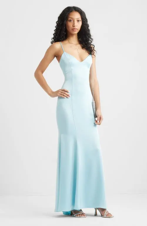 Bp. Tie Back Satin Gown - Blue Aqua