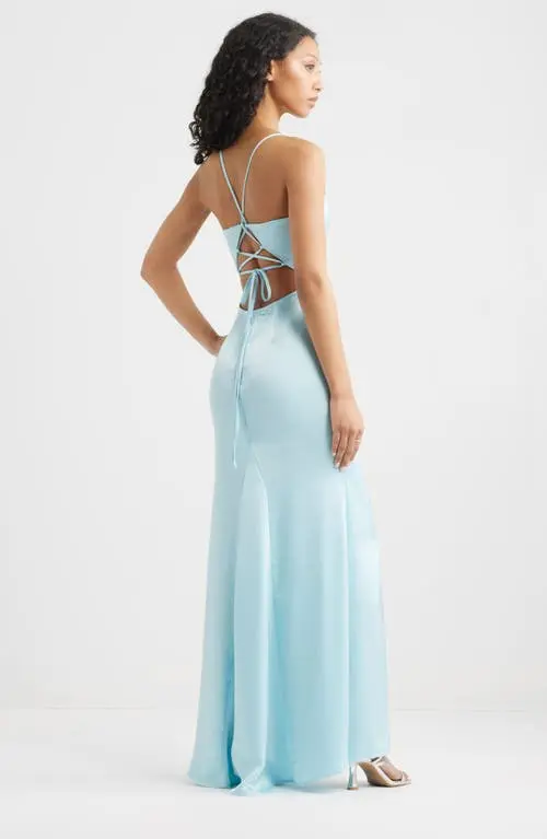 Bp. Tie Back Satin Gown - Blue Aqua