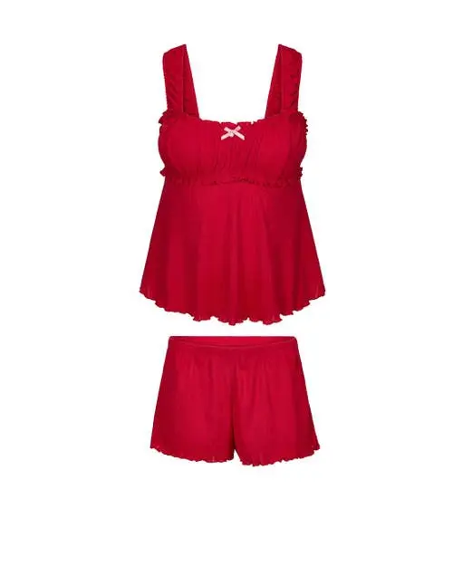 ADORE ME Leanore Tank & Shorts Pajama Set - Open Red