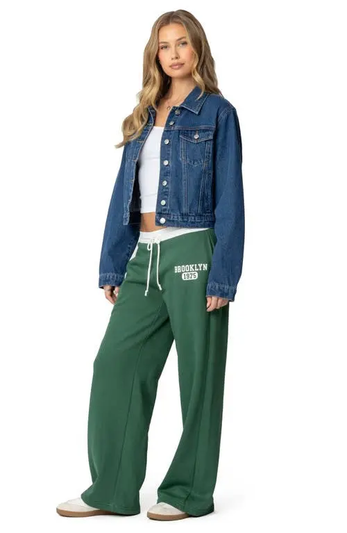 EDIKTED Barb Denim Crop Trucker Jacket - Blue-washed