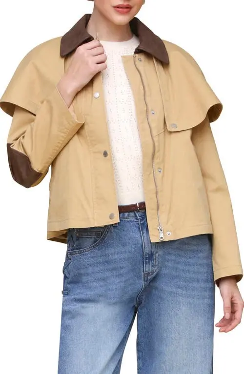 Avec Les Filles Crop Cape Trench Jacket - Khaki