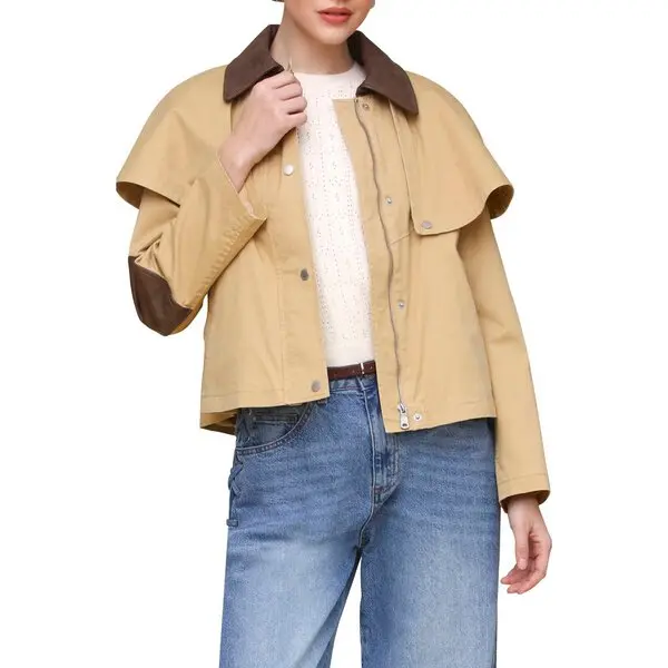 Avec Les Filles Crop Cape Trench Jacket - Khaki