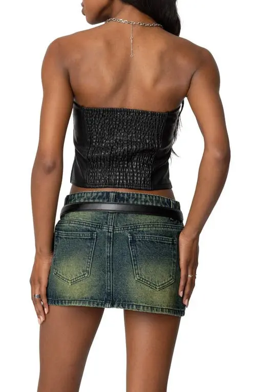 EDIKTED Myleigh Faux Leather Strapless Crop Top