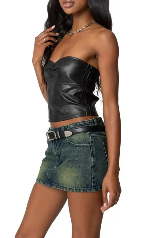 EDIKTED Myleigh Faux Leather Strapless Crop Top
