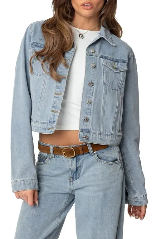 EDIKTED Barb Denim Crop Trucker Jacket - Light-blue