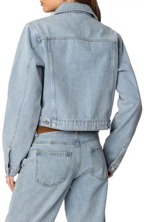 EDIKTED Barb Denim Crop Trucker Jacket - Light-blue