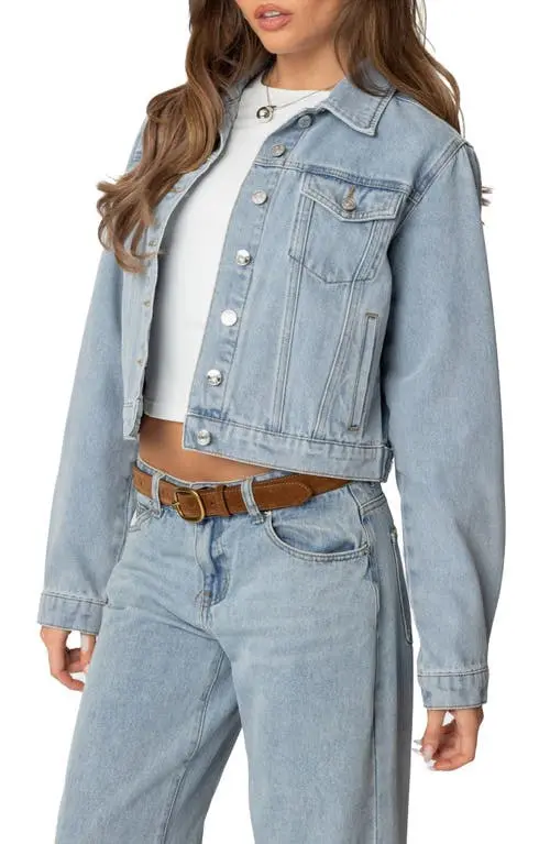 EDIKTED Barb Denim Crop Trucker Jacket - Light-blue