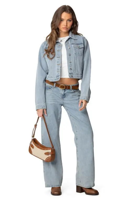 EDIKTED Barb Denim Crop Trucker Jacket - Light-blue