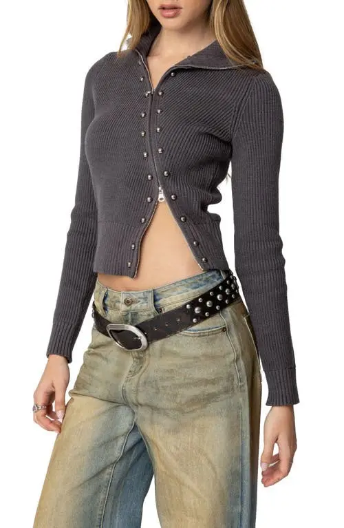EDIKTED Rib Asymmetric Zip Cardigan