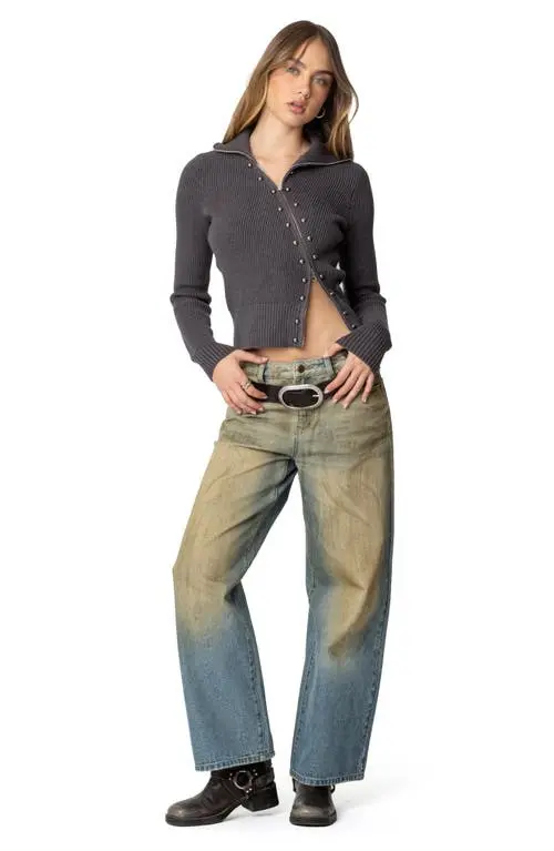 EDIKTED Rib Asymmetric Zip Cardigan