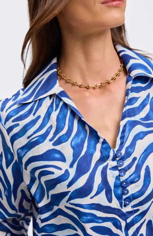 Foxcroft Alexis Print Cotton Popover Top