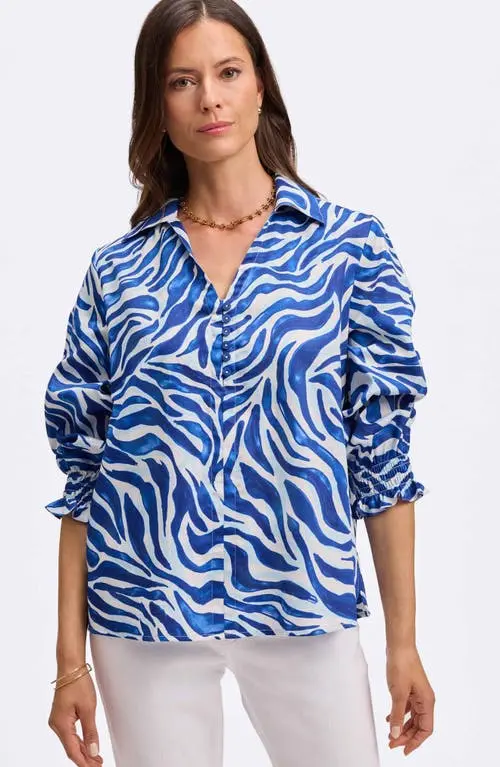 Foxcroft Alexis Print Cotton Popover Top