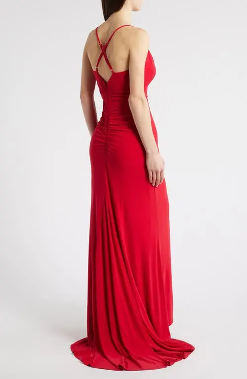 JUMP APPAREL Cowl Neck Ruched Back Gown