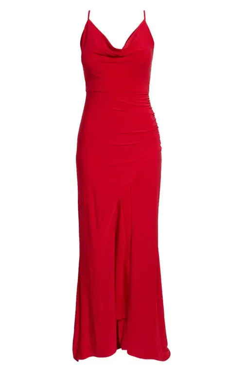JUMP APPAREL Cowl Neck Ruched Back Gown