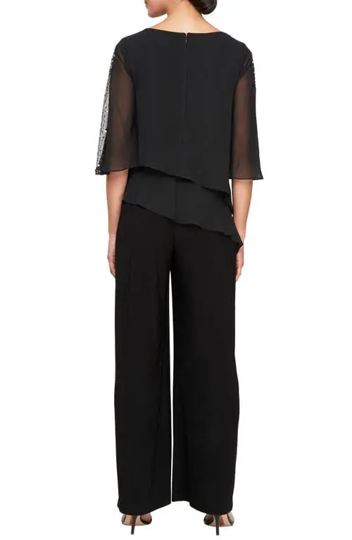 SL FASHIONS Tiered Capelet Jumpsuit