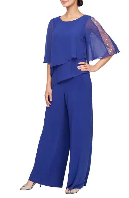 SL FASHIONS Tiered Capelet Jumpsuit