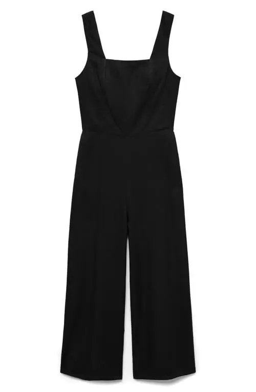 Mango Straight Leg Linen Blend Jumpsuit - Black