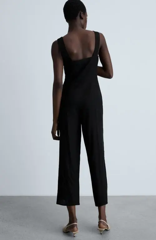 Mango Straight Leg Linen Blend Jumpsuit