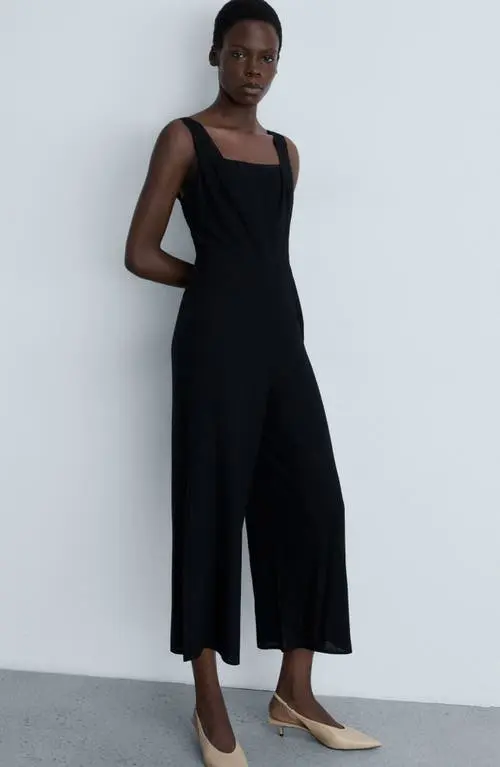 Mango Straight Leg Linen Blend Jumpsuit