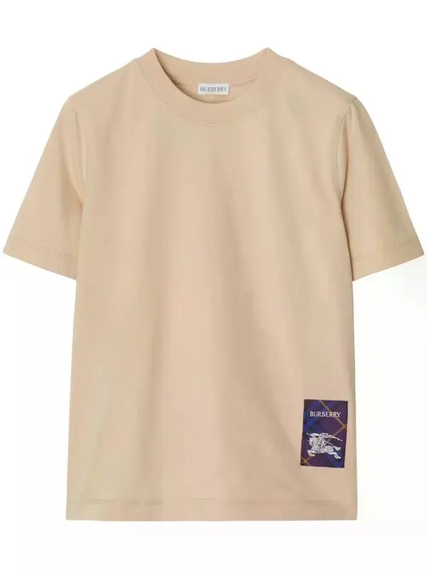 Burberry Check Label Cotton T-shirt - Neutrals
