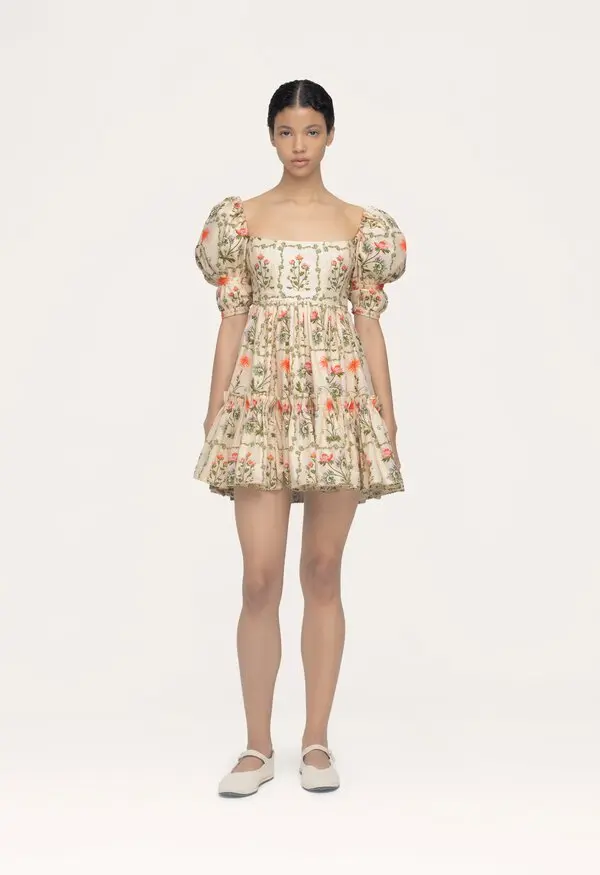 sunflower embroidered dress Sunflower Van GoGh Linen Embroidery Dress -One Piece Dress featuring  beautiful linen materials and sunflower embroidery – Serendute main image 0