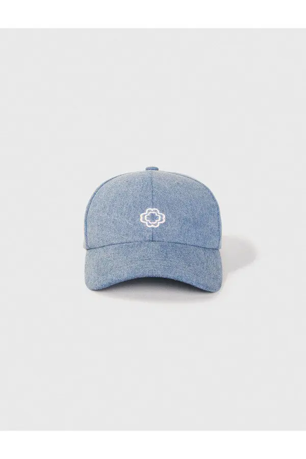Maje Denim Cap With Clover Embroidery - Blue
