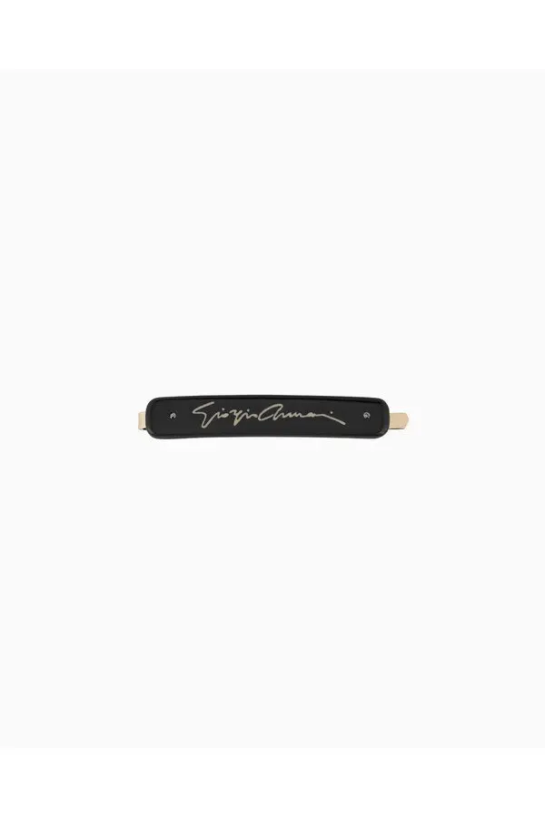 Giorgio Armani Resin Hair Clip With Enamel Logo And Crystals - Black