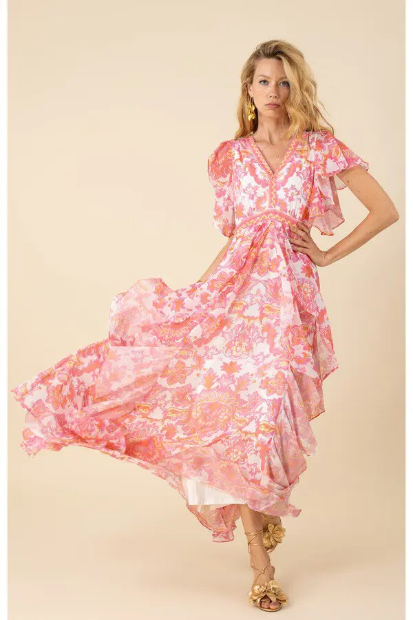 Hale Bob Aleah Chiffon Maxi Dress - Pink