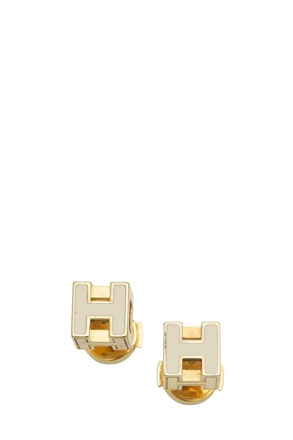 Hermès Cage D'h Earrings With Enamel Details - White