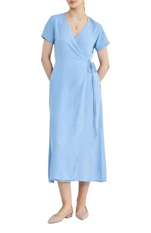 REISTOR Denim Maxi Wrap Dress - Light Blue