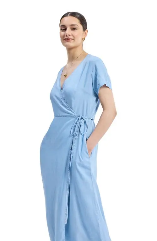 REISTOR Denim Maxi Wrap Dress - Light Blue
