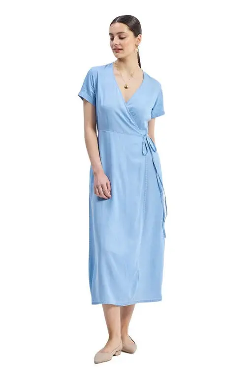 REISTOR Denim Maxi Wrap Dress - Light Blue