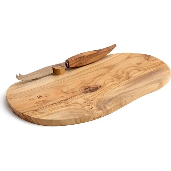 BERARD Olive Wood Cheese Board & Knife Set - Brown