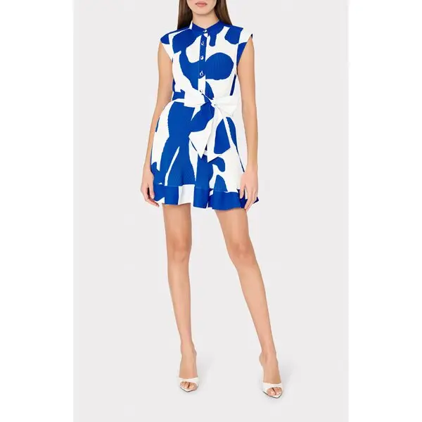 MILLY Joan Grand Foliage Pleated Mini Dress