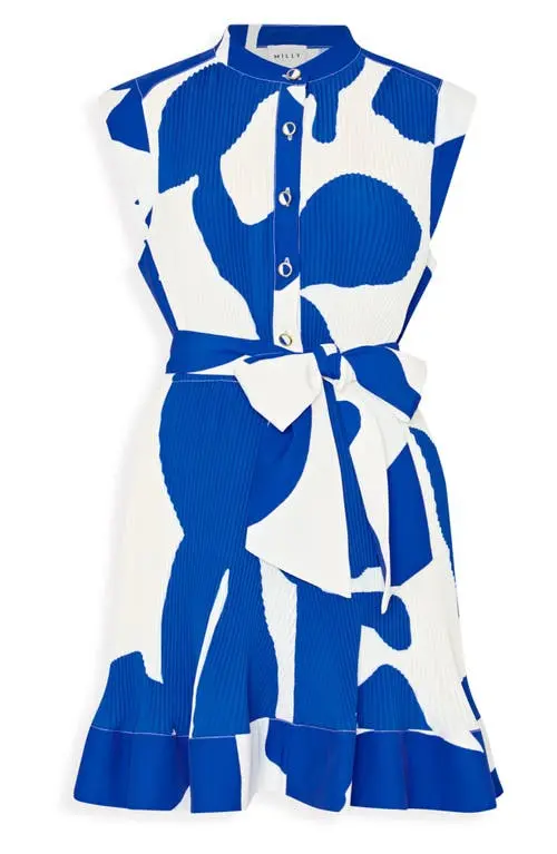 MILLY Joan Grand Foliage Pleated Mini Dress