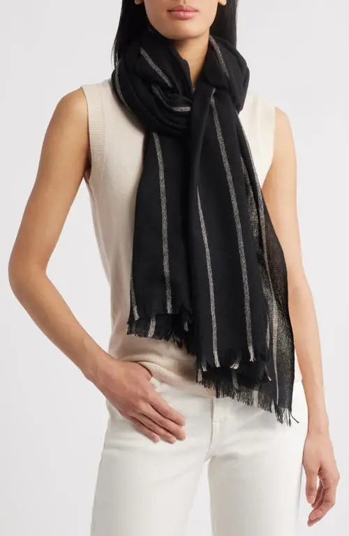 Nordstrom Stripe Cashmere Scarf - Black- Oatmeal Combo