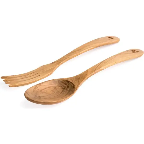 BERARD Handcrafted Olive Wood 2 Piece Salad Serving Set - Brown