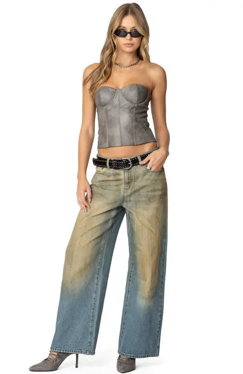 EDIKTED Sulivan Strapless Faux Leather Corset Crop Top