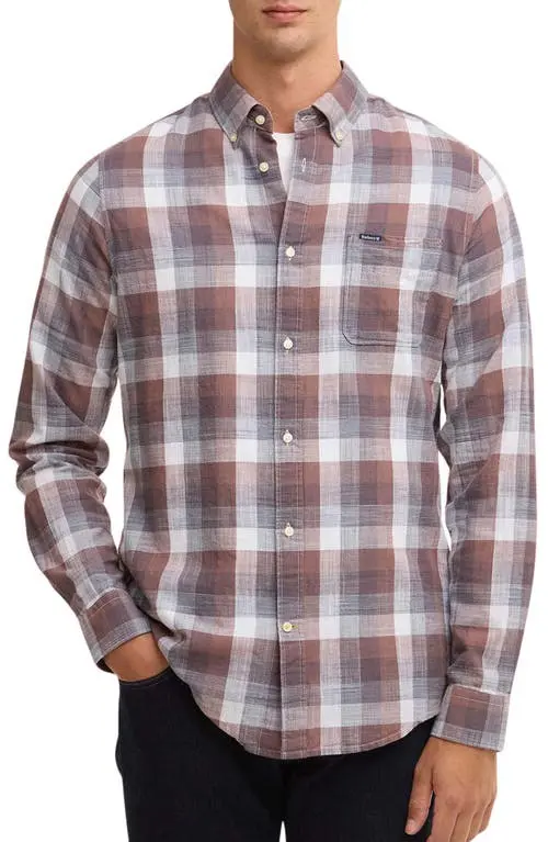 Barbour Hillroad Tailored Fit Buffalo Check Slub Cotton Button-down Shirt - Peppercorn