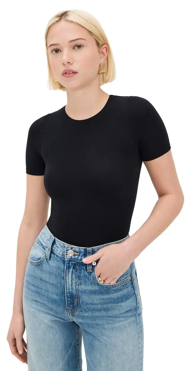 Commando Ballet Short Sleeve Thong Bodysuit - Black