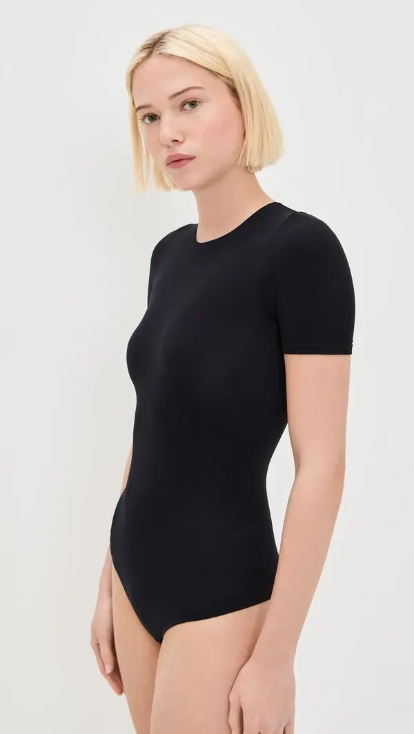 Commando Ballet Short Sleeve Thong Bodysuit - Black