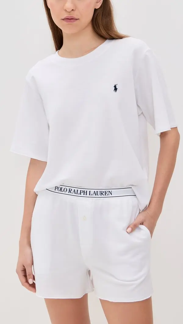 Polo Ralph Lauren French Terry Short Sleeve Pajamas Set - White