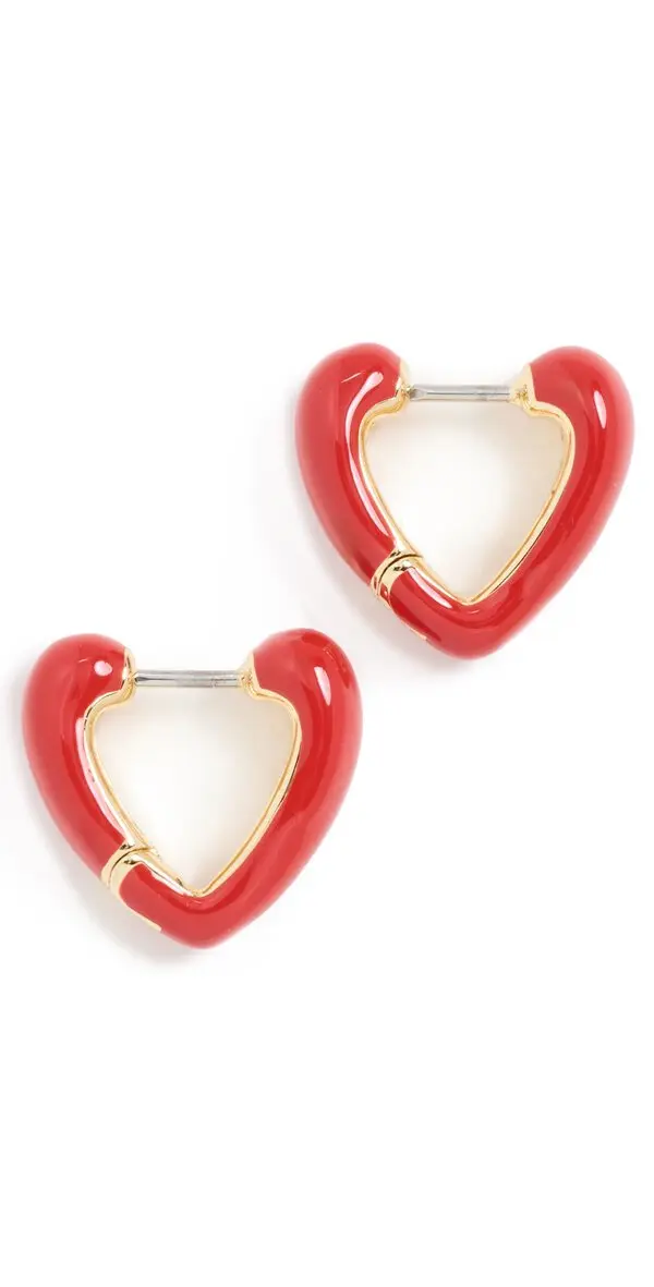 Gorjana Amour Heart Huggie Earrings - Gold/red Enamel
