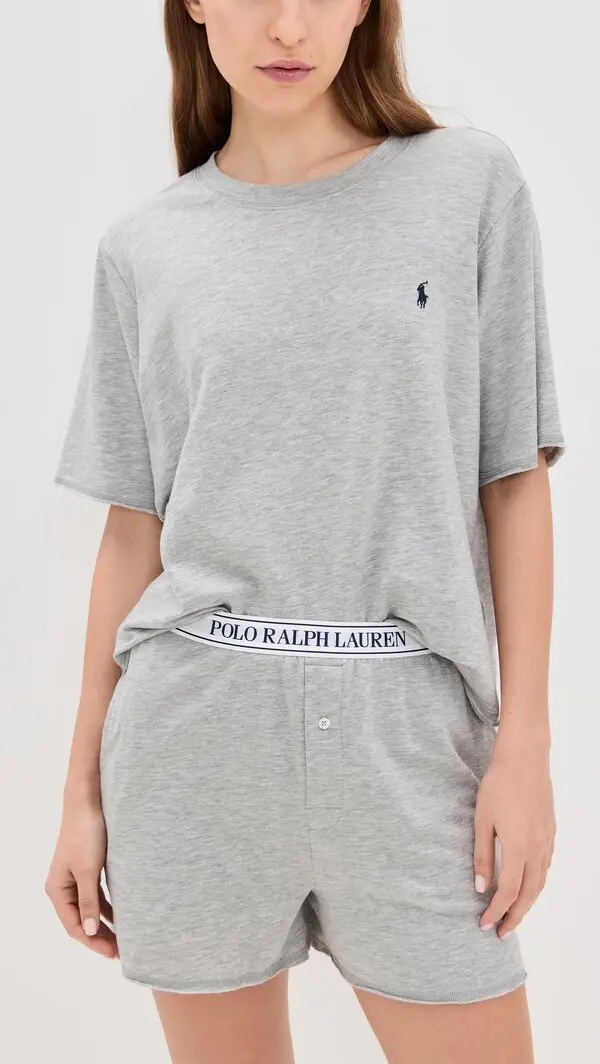 Polo Ralph Lauren French Terry Short Sleeve Pajama Set - Heather Grey