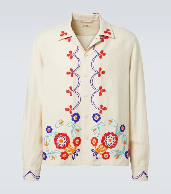 BODE Garden Party Beaded Linen Shirt