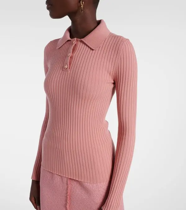 Dolce & Gabbana Ribbed-knit Wool-blend Polo Sweater - Pink