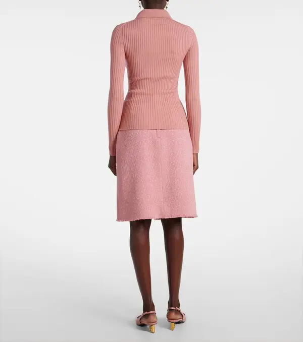 Dolce & Gabbana Ribbed-knit Wool-blend Polo Sweater - Pink