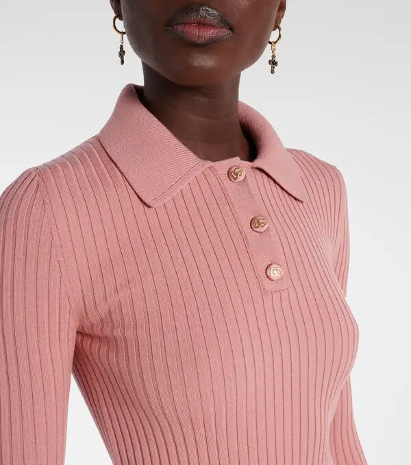 Dolce & Gabbana Ribbed-knit Wool-blend Polo Sweater - Pink