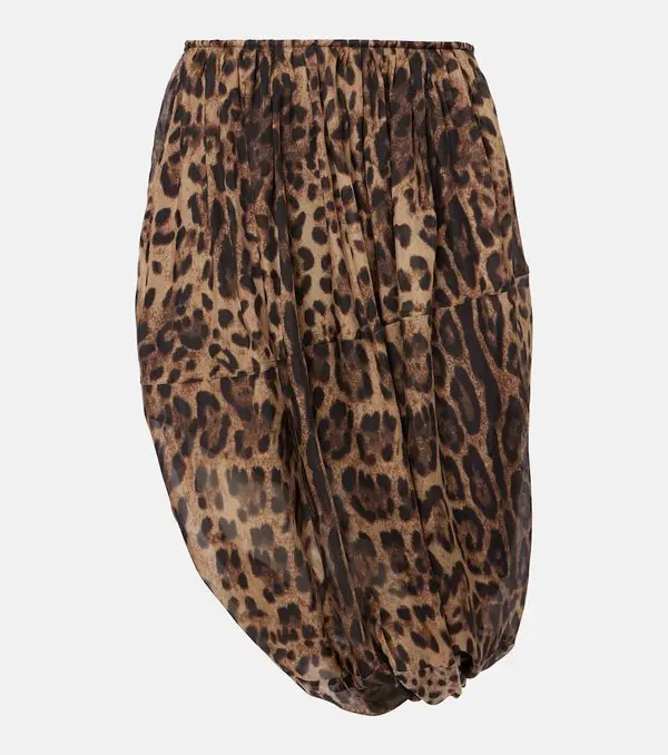 JACQUES WEI Leopard-print Chiffon Midi Skirt - Brown