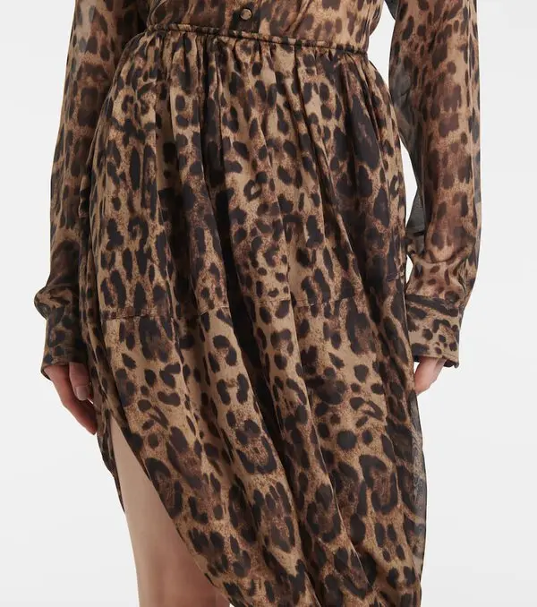 JACQUES WEI Leopard-print Chiffon Midi Skirt - Brown